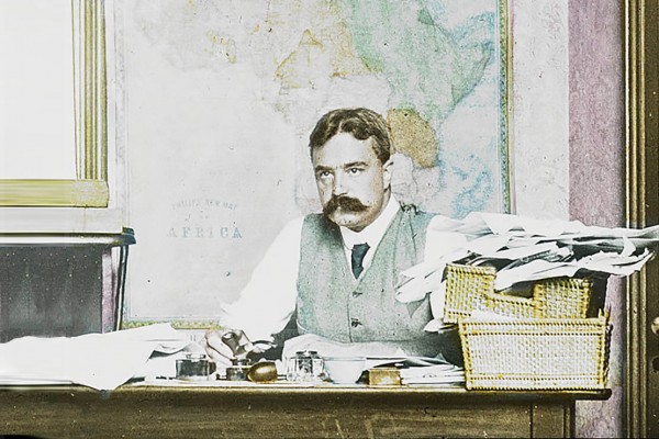 Tinted lantern slide showing Edmund Dene Morel, a leading campaigner ...