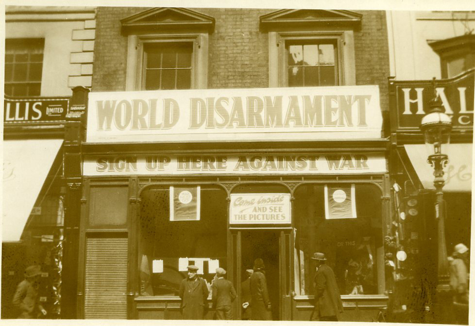 Shop front promoting the World Disarmament petition, c. 1930 - 1932 ...